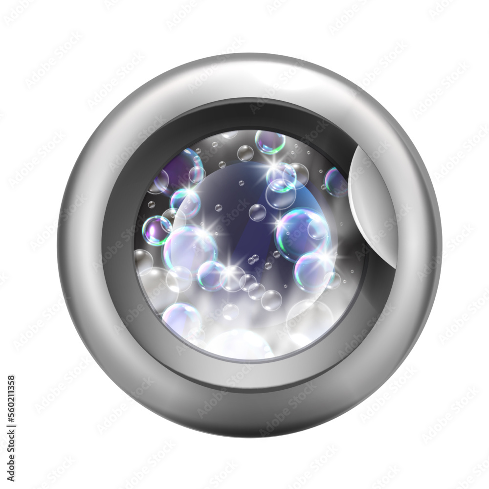 Washing machine closed door logo, 3D laundry washer icon, detergent ...