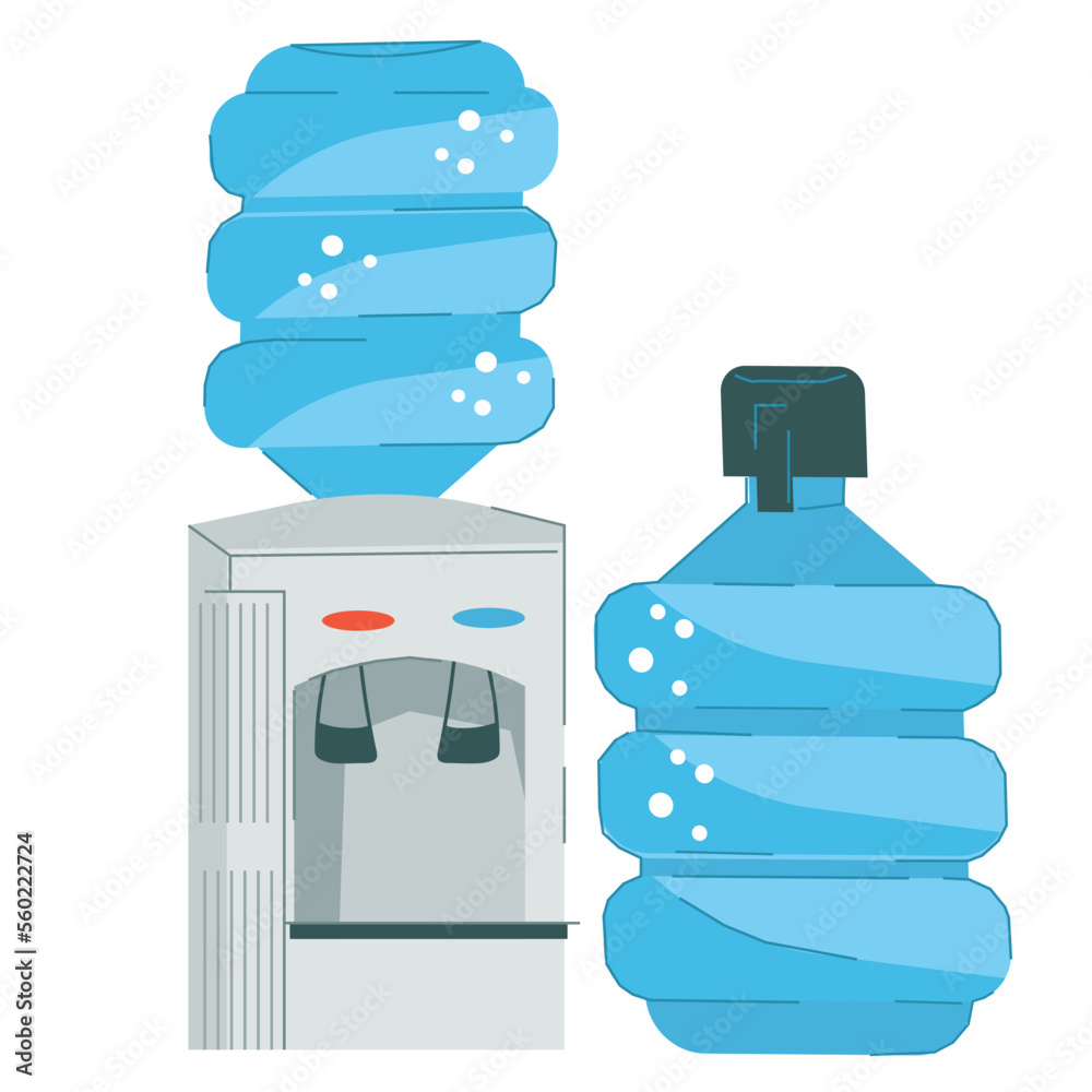 Water cooler container and bottle of pure drinking water, flat cartoon ...