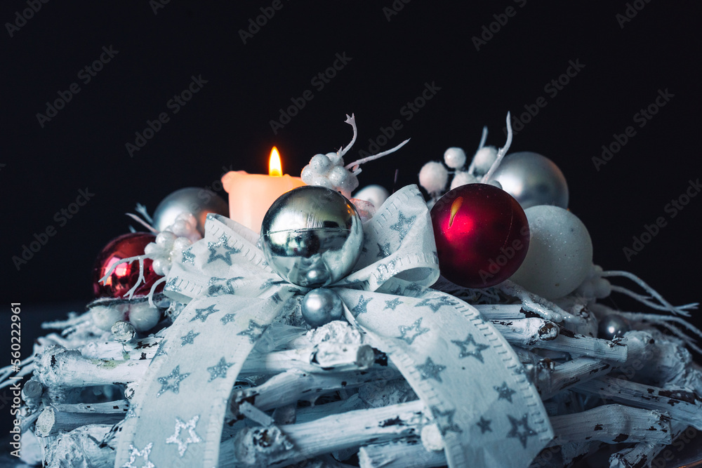 Advent wreath or crown, on the dining table shining light of God for ...
