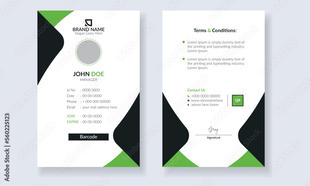 Id Card Layout with green accents. simple employee business name card ...