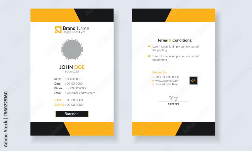 Id Card Layout with yellow accents. simple employee business name card ...
