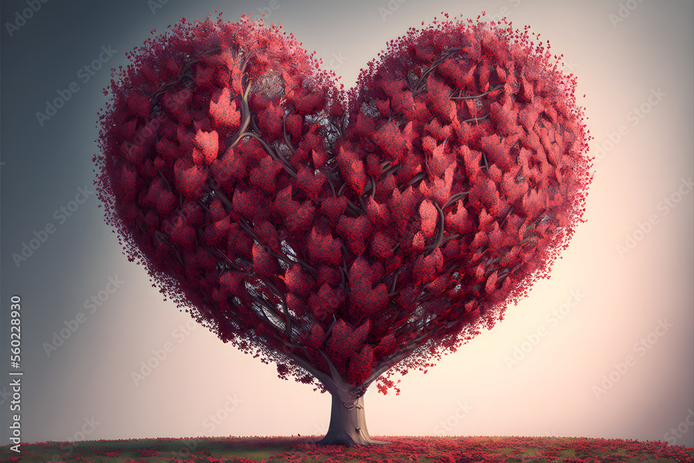 Red heart love shaped tree, valentines day background, 3d illustration ...