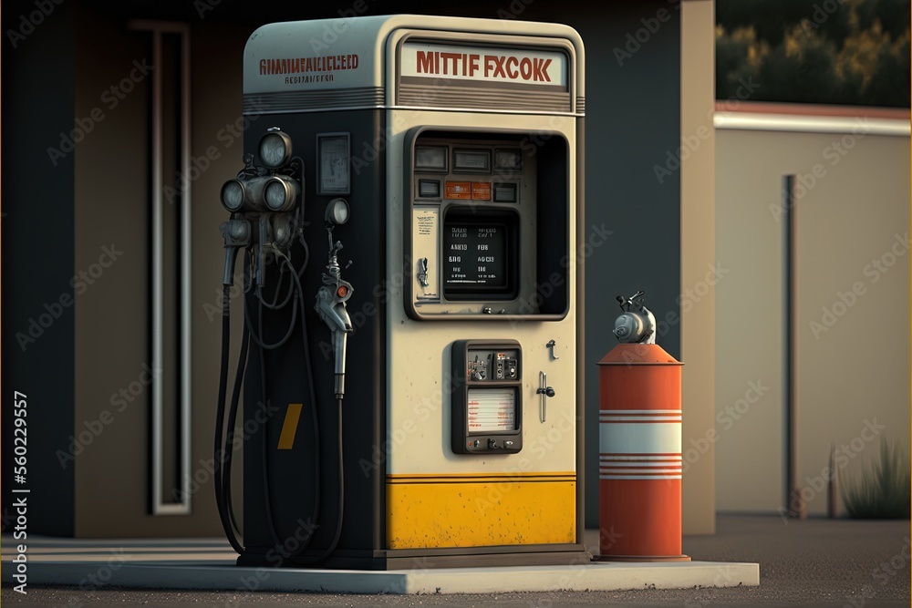 a cartoon of a gas pump and a fire hydrant in front of a building with ...