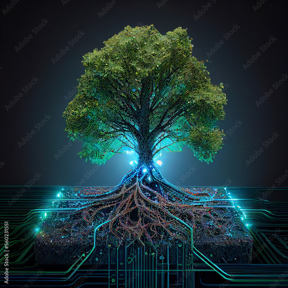 tech tree electrical circuit digital. Concept of technology and ecology ...