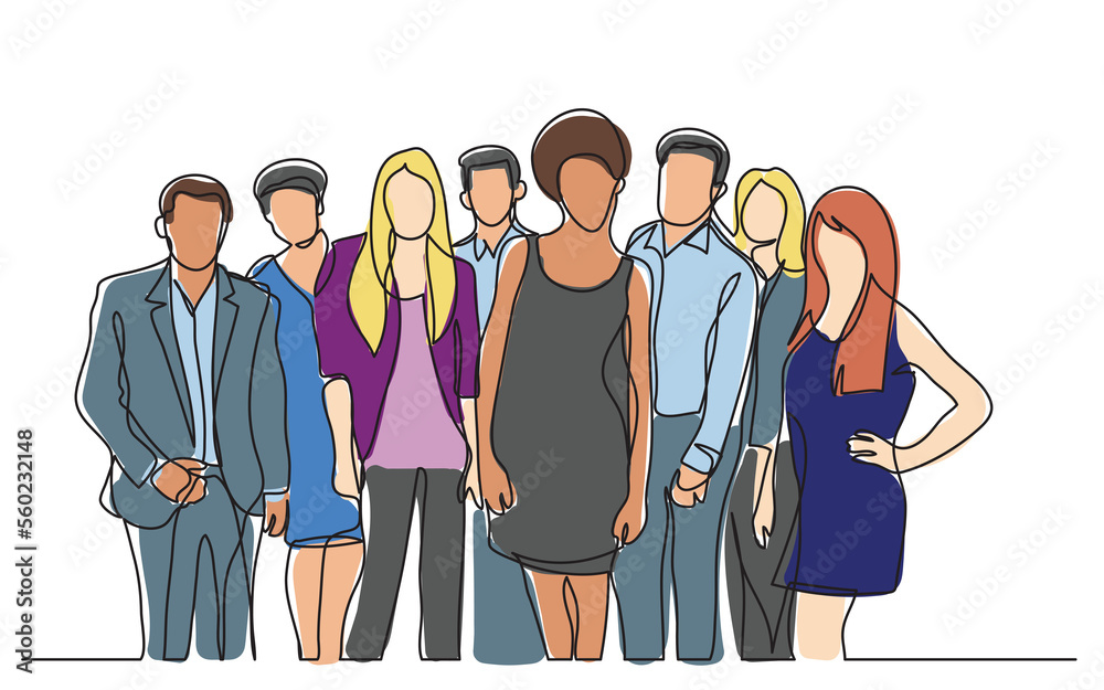 continuous line drawing business team standing together professionals ...