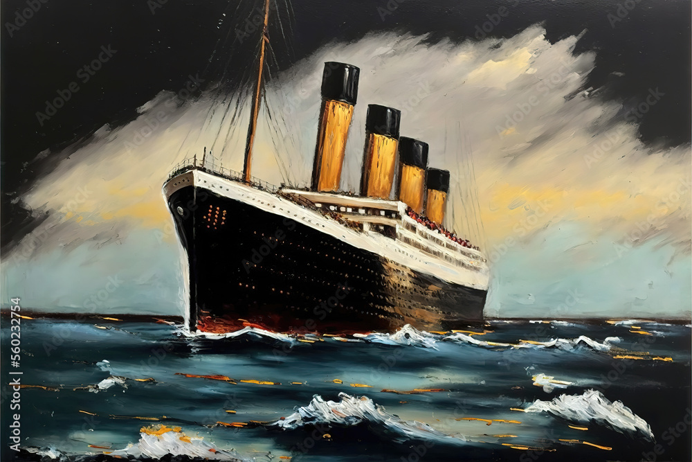 a classic inspired titanic painting in oil, poster artwork style of the ...