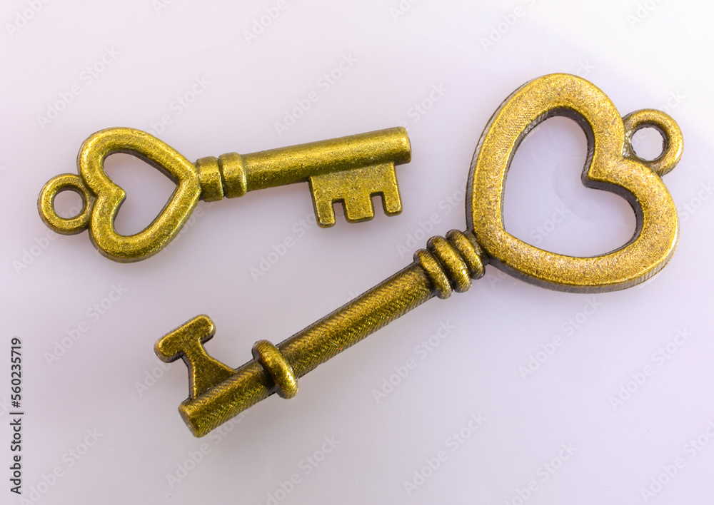 brass keys with the symbol of a heart symbol of lovers and universal ...