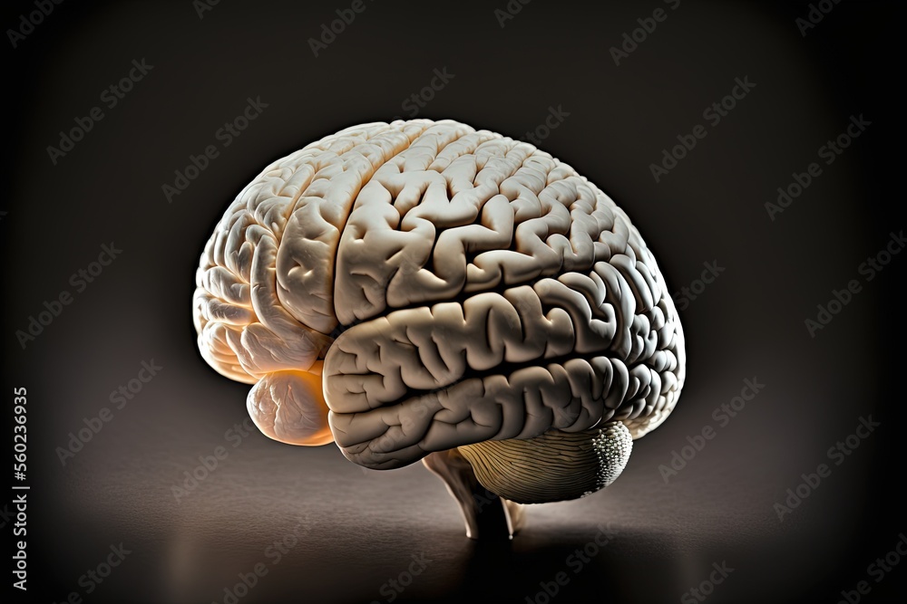 a close up of a human brain on a black background with a shadow of the ...