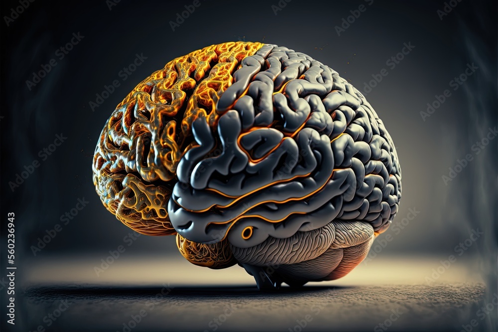 a computer generated image of a human brain with a yellow and orange ...