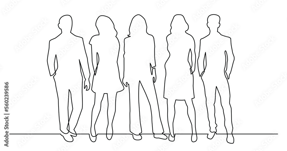 continuous line drawing of diverse group of standing people - PNG image ...