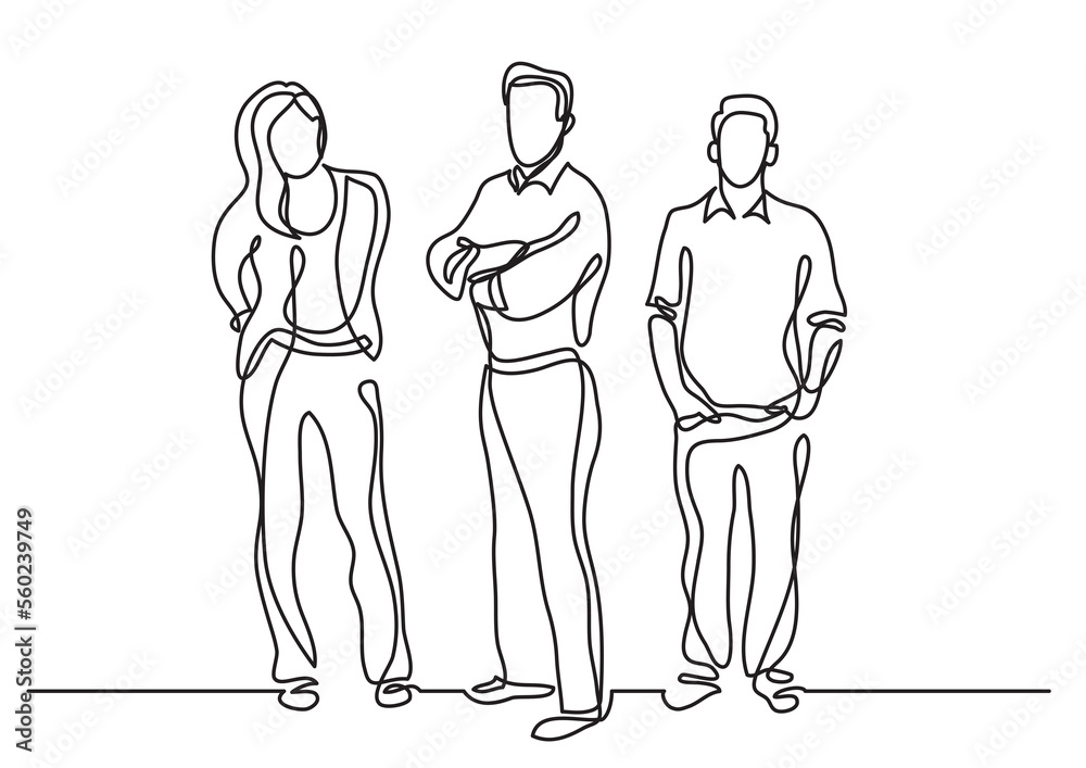 continuous line drawing standing team members - PNG image with ...