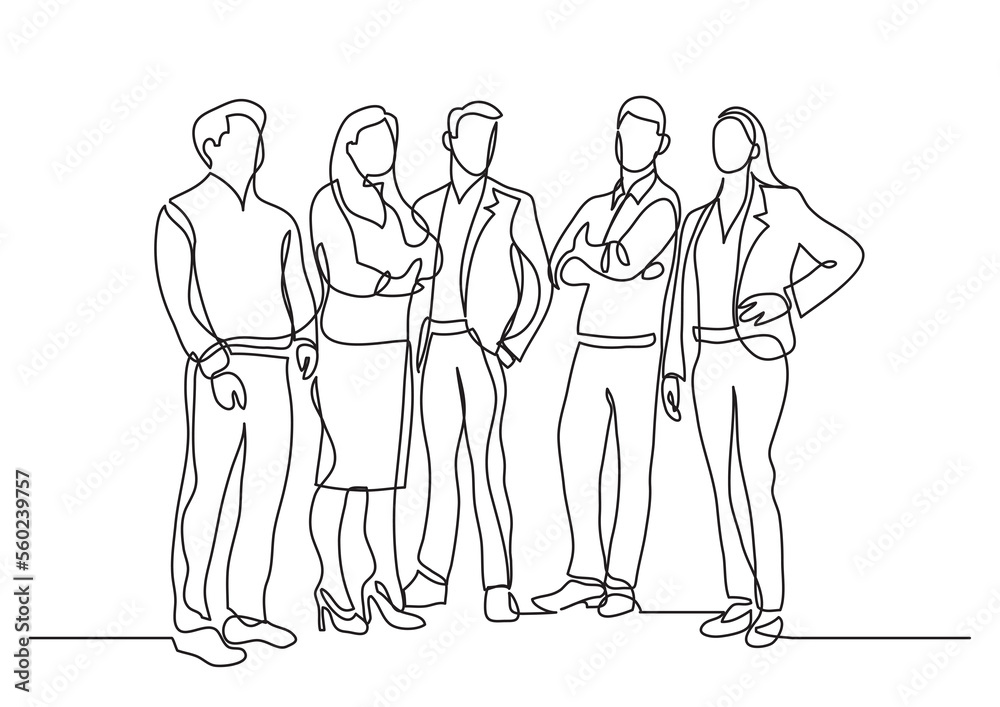 continuous line drawing standing team of professionals - PNG image with ...