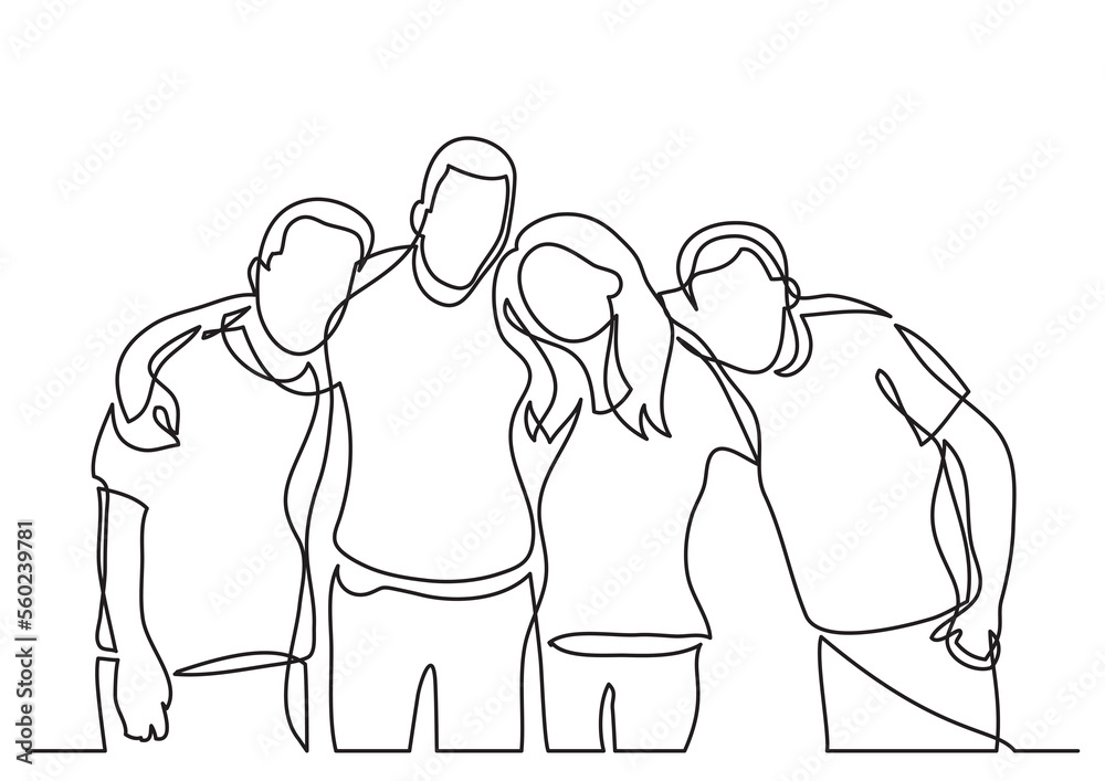 continuous line drawing team members standing together - PNG image with ...