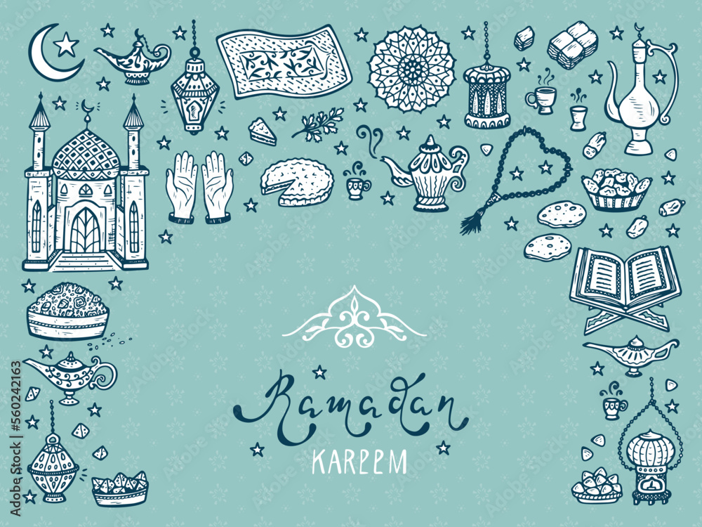 Ramadan Kareem Calligraphy Lettering Phrase and doodle Traditional ...