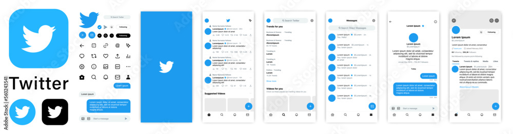 Vetor de Twitter mockup. Set twitter screen social media and social ...