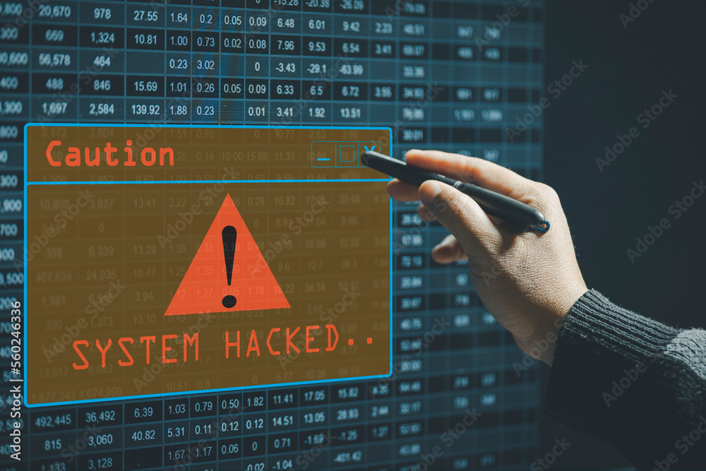System hacked alert after cyber attack on computer network. compromised ...