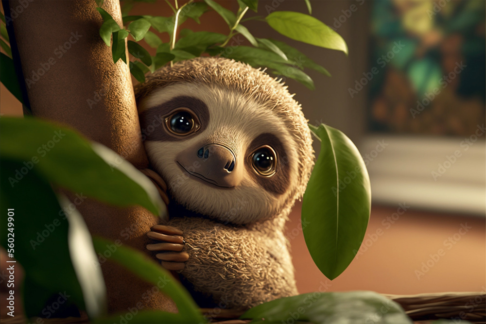 Cute sloth clinging to bamboo tree,animation,created with generative ai ...
