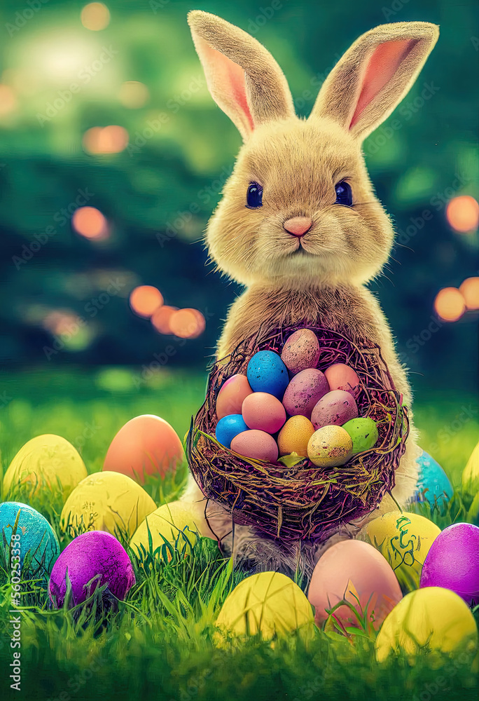 Osterhase Hase Ostern Osternest bunte Eier gefärbte Eier Symbol Kultur ...