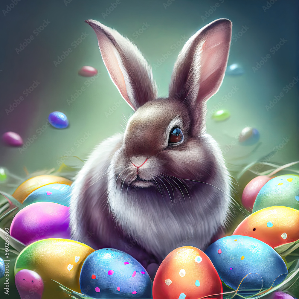 Osterhase Hase Ostern Osternest bunte Eier gefärbte Eier Symbol Kultur ...