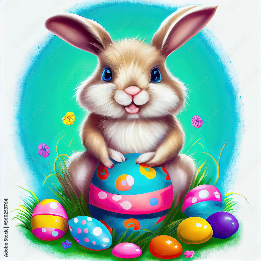 Osterhase Hase Ostern Osternest bunte Eier gefärbte Eier Symbol Kultur ...
