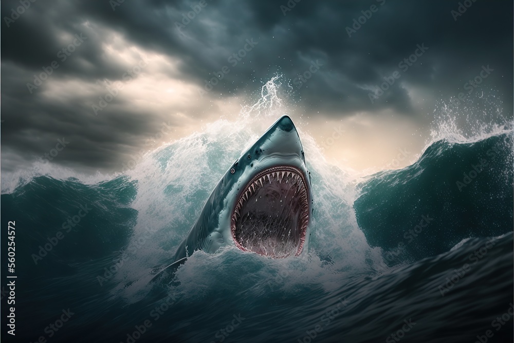 Megalodon Attack - A huge Megalodon. AI Stock Illustration | Adobe Stock