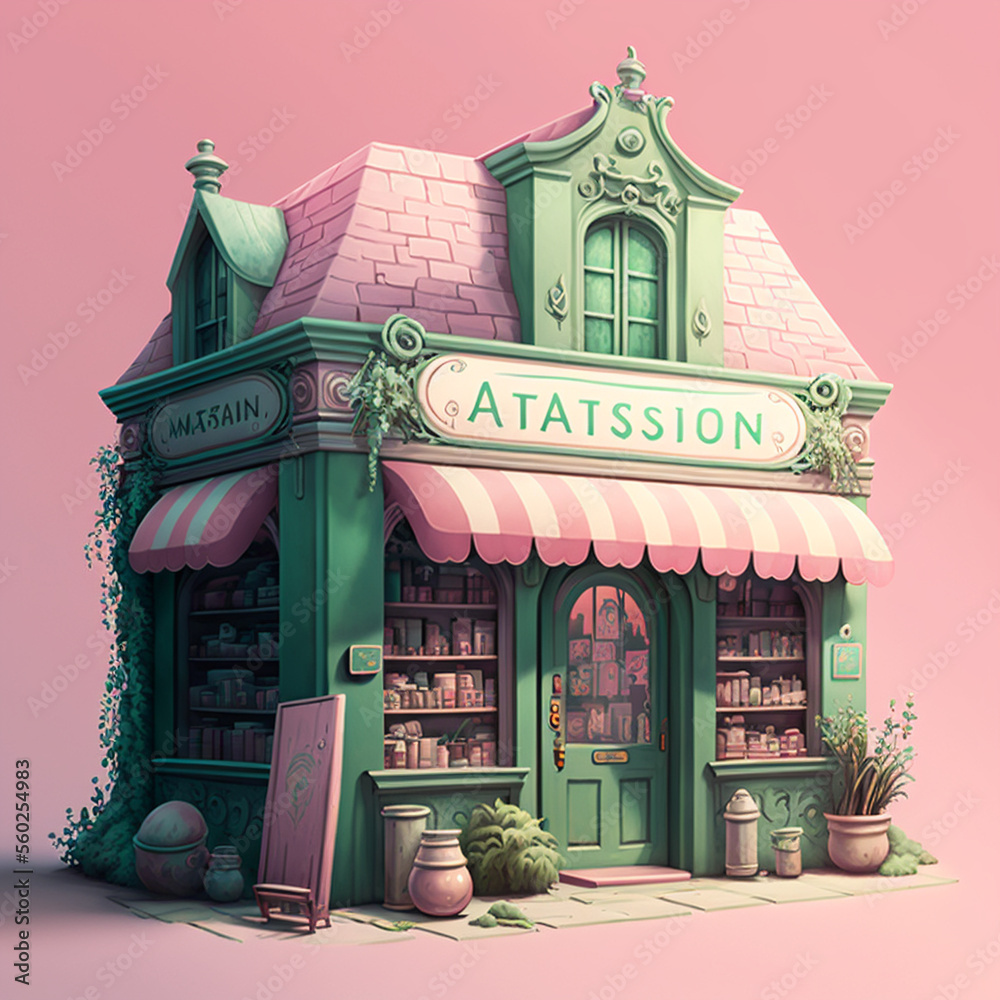 Vintage and cute little shop with pink and green colors Stock ...
