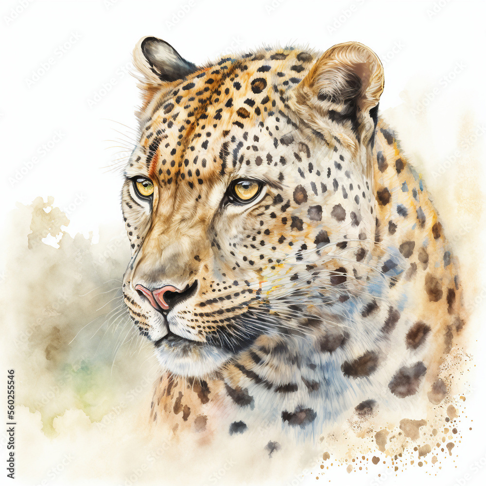 Generative AI Illustration of watercolour painting of Amur Leopard in ...
