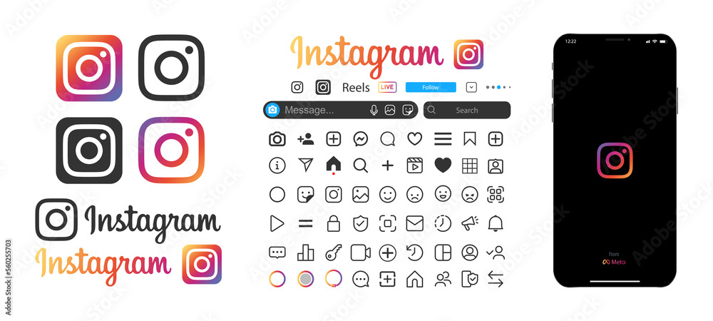 Instagram mockup. Png. Set instagram screen social media interface ...