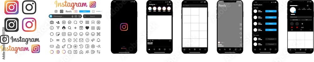 Instagram mockup. Png. Set instagram screen social media interface ...