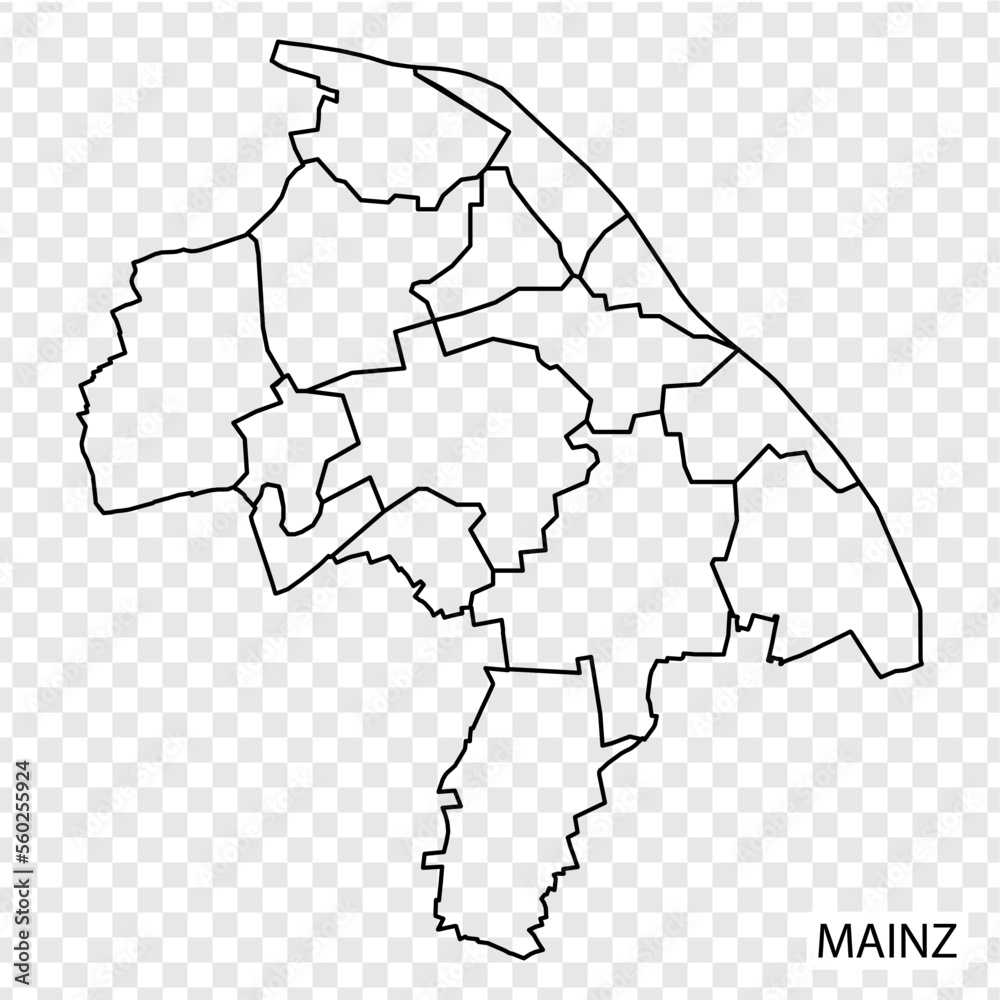 High Quality map of Mainz is a city The Germany, with borders of the ...