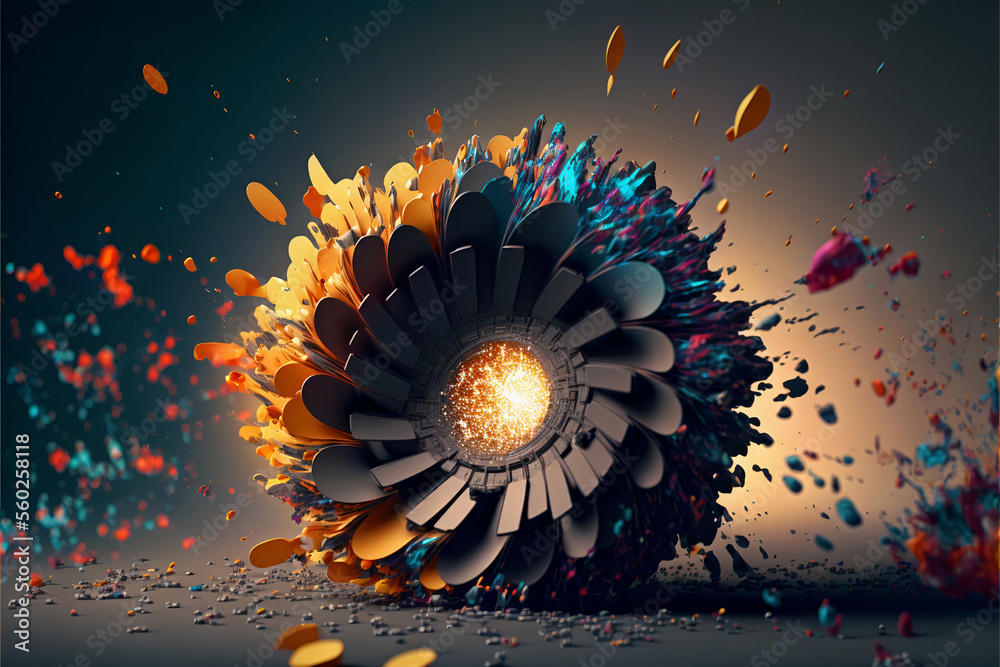 Ilustrace „Flor abstracta futurista con formas y partes robóticas ...