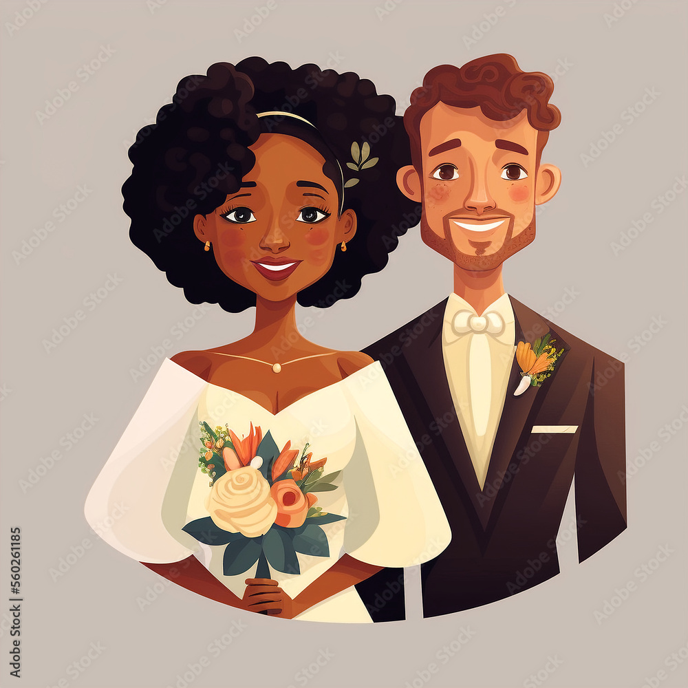 White man and black woman getting married, Bride and groom at wedding ...