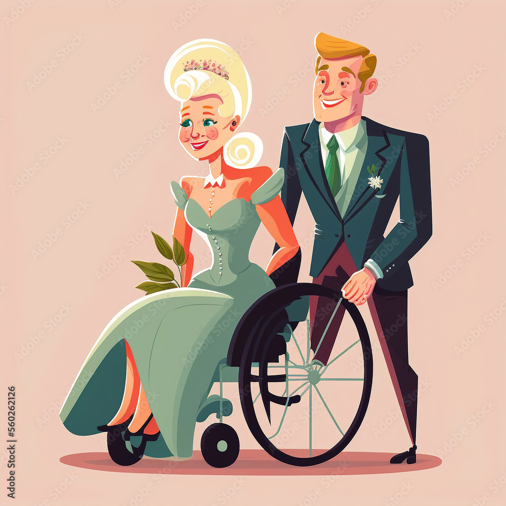 Disabled bride and groom couple getting married in a wheelchair ...