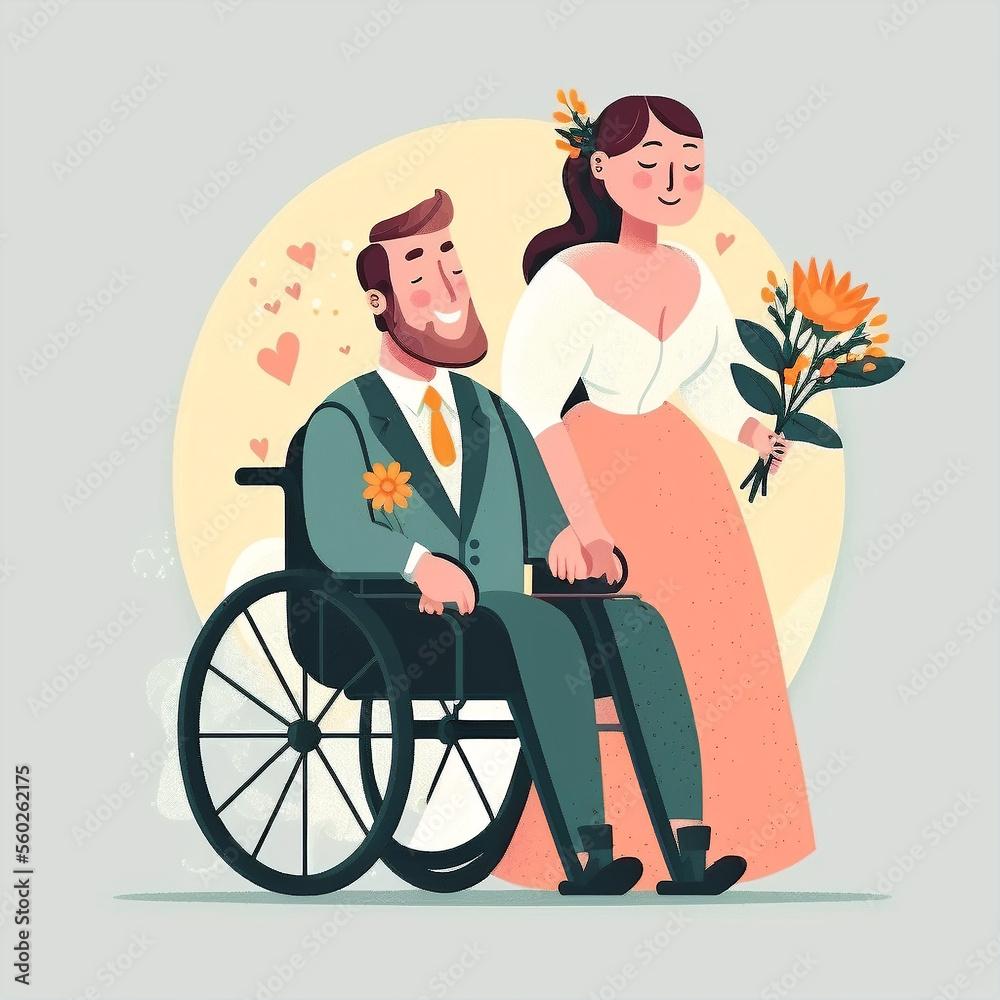 Disabled bride and groom couple getting married in a wheelchair ...