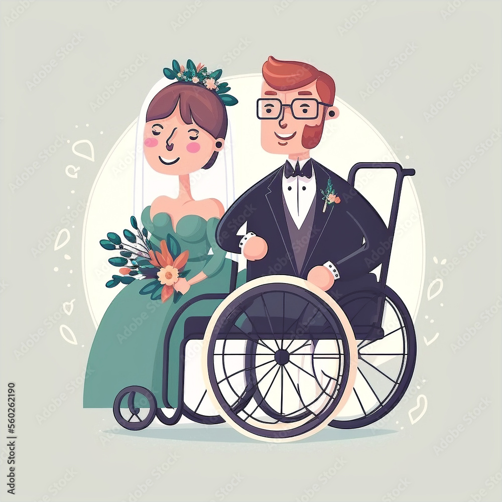 Disabled bride and groom couple getting married in a wheelchair ...
