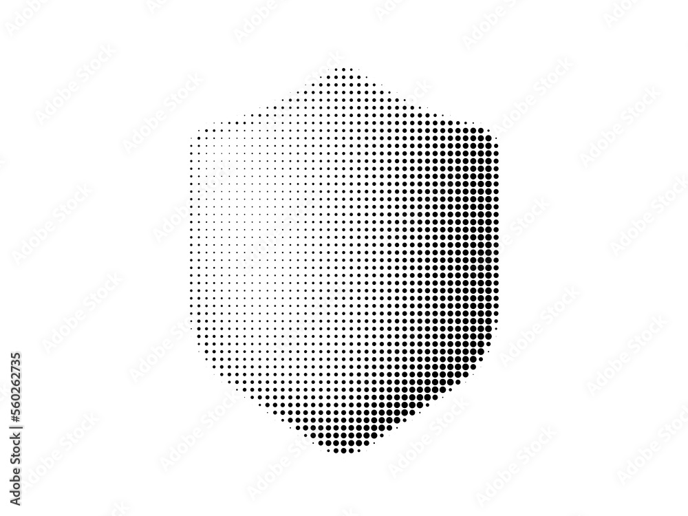 Halftone shield icon. Protect, safety and defense dotted symbol ...