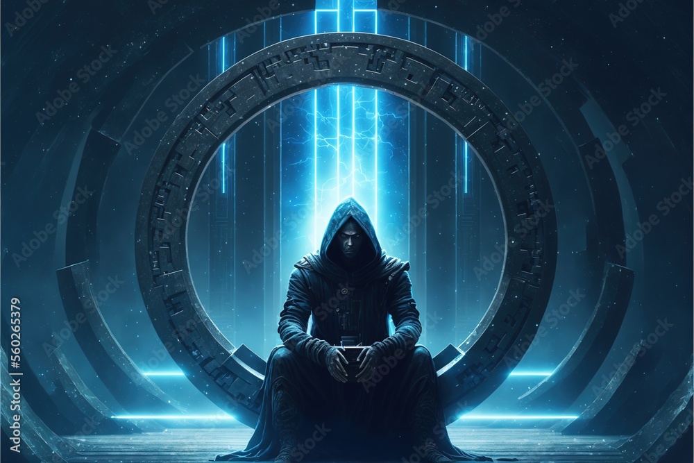 Man near the magic portal. A mysterious man sitting under the ...