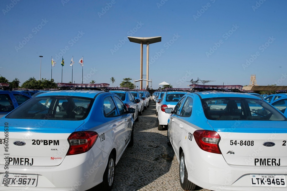 Police car new fleet. Military police transport equipment. Law ...