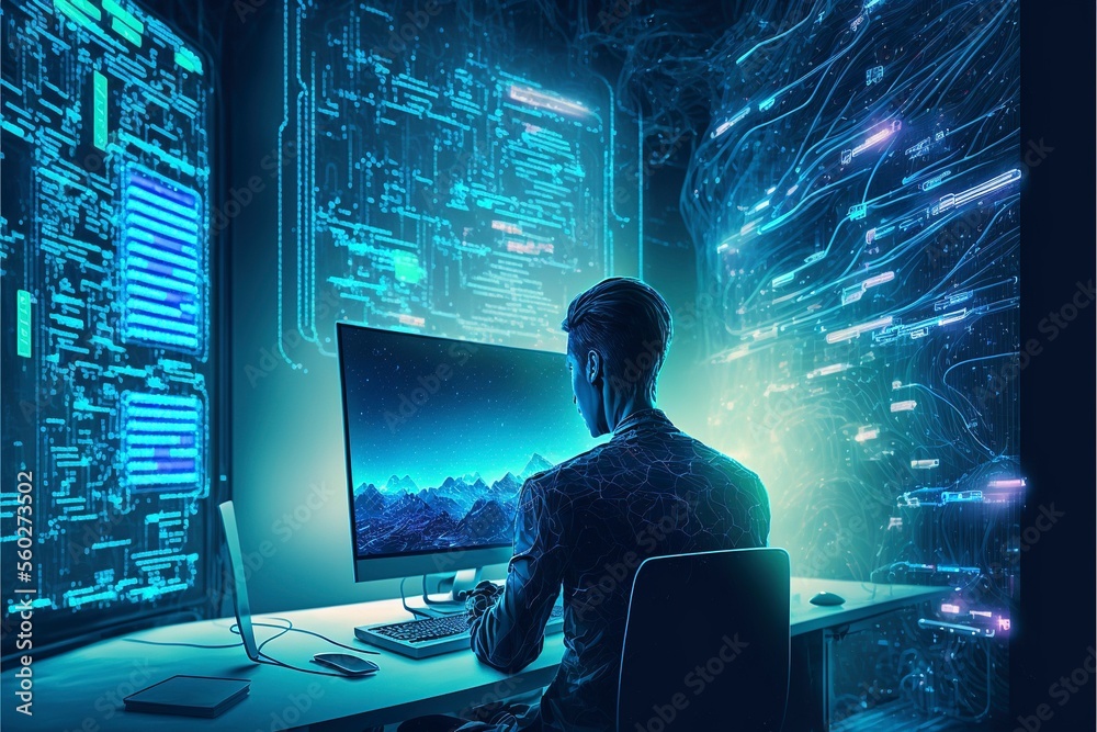 Painting of a man Cyber attack hacking defense FileVault crack matrix ...