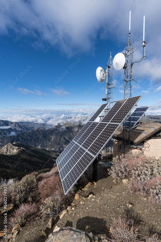 Vertical view of solar communication towers on Josephine Peak in the ...
