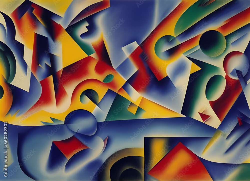 Abstract modern technology themed painting with complementary vibrant ...