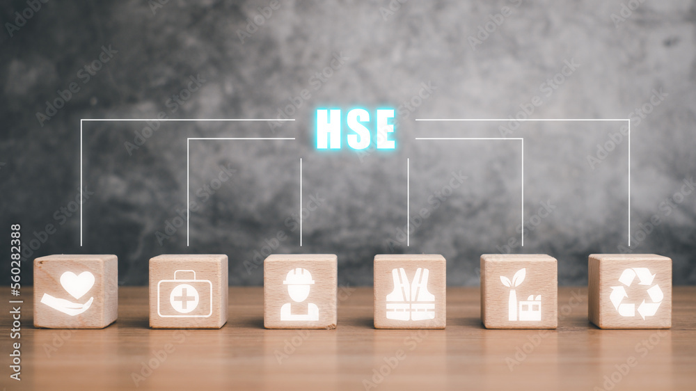 Health safety environment HSE education industry Concept, Wooden cube ... Health safety environment HSE education industry Concept, Wooden cube ...