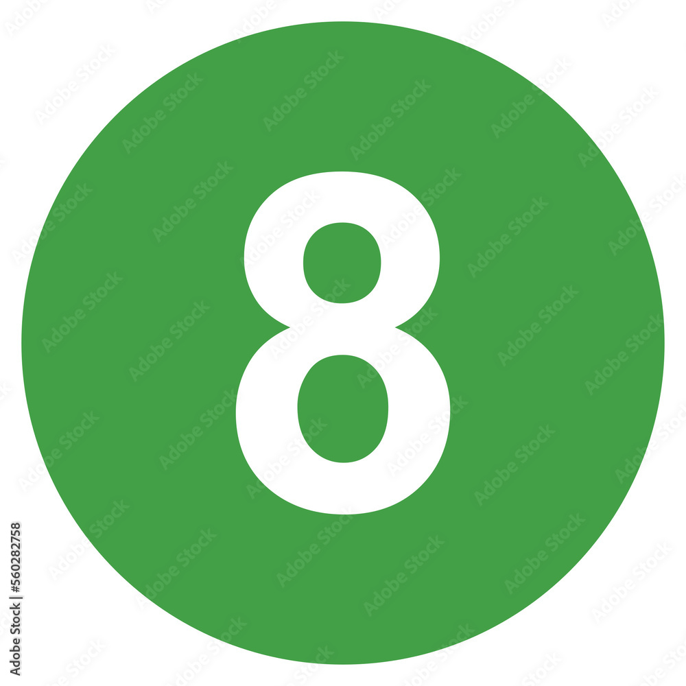 number eight green with transparent background standard font Stock ...