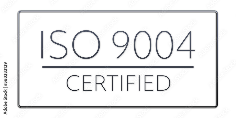 Iso 9004 - standard certificate badge for quality management system. Button isolated on white ...