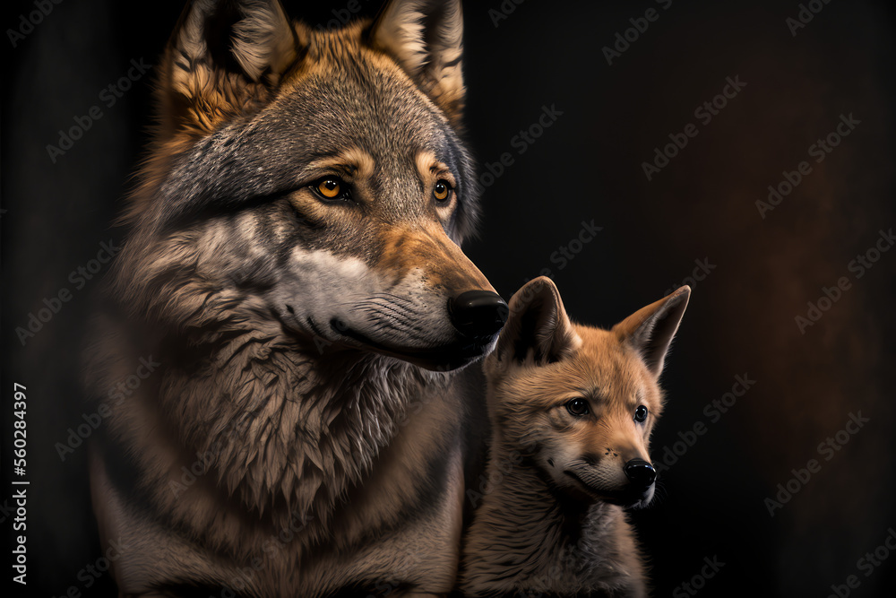 Gray Wolf Mother and Baby Pup, Cute Wolves, Generative AI Stock ...