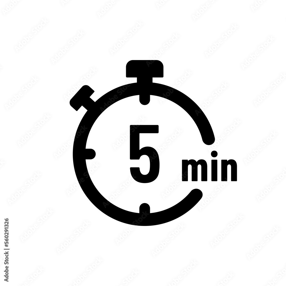 5 minutes timer or 5 minutes stopwatch icon vector on white background ... 5 minutes timer or 5 minutes stopwatch icon vector on white background ...