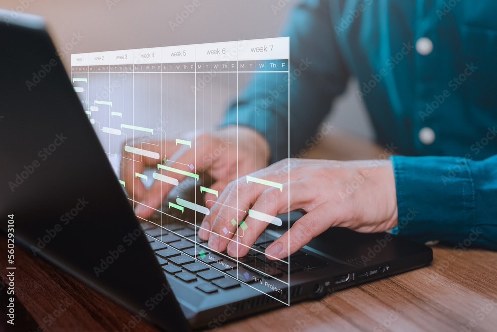 Foto Stock Man working with technology computer in Business Analytics ...