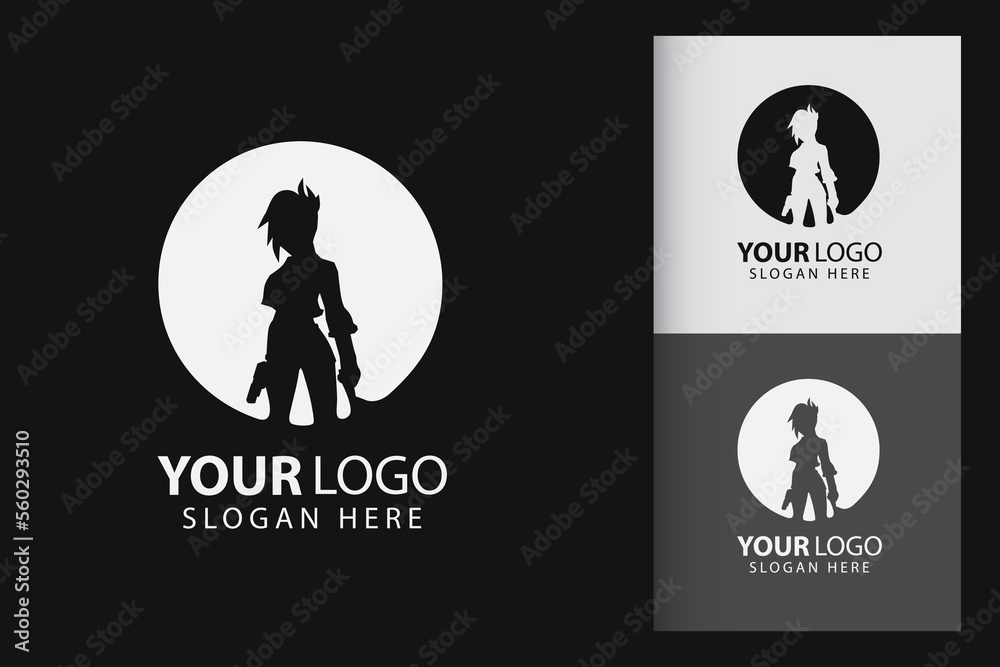Beautiful woman holding gun logo. Colorful symbol template vector ...