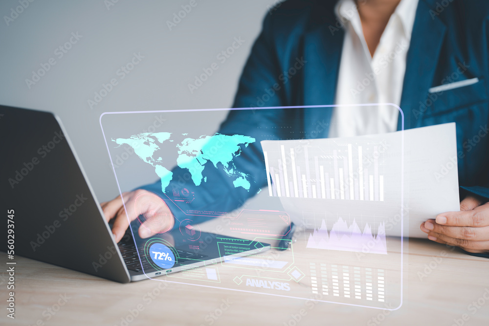 Diagrams graphs on virtual screen,Business strategy, data analysis ...