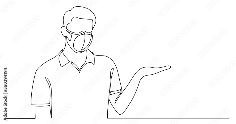 continuous line drawing man showing something wearing face mask - PNG ...